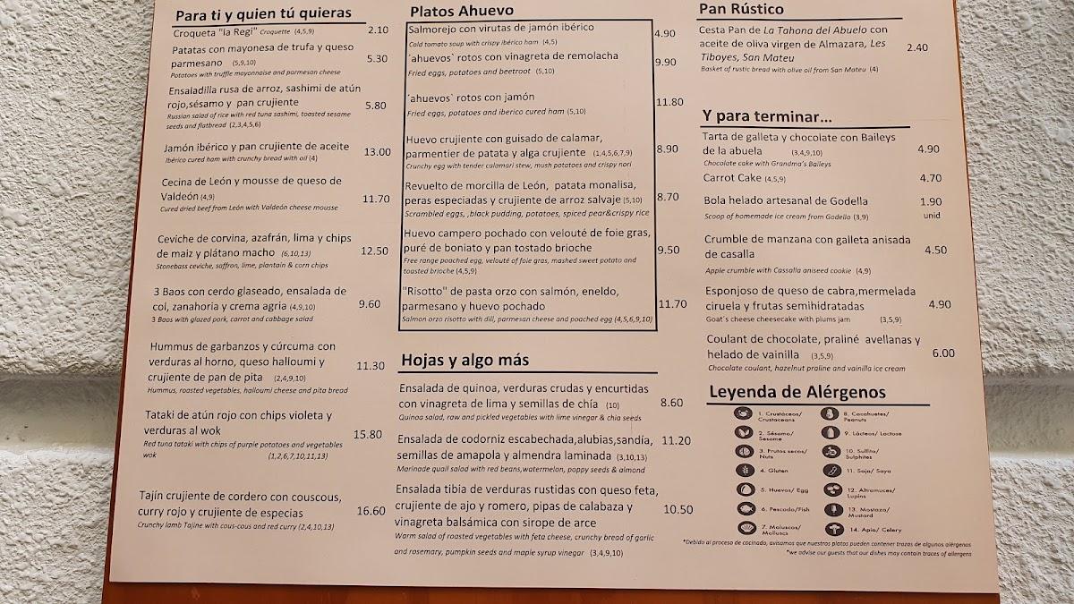 Carta de ahuevo Restaurante, Valencia