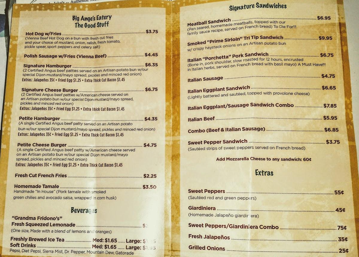 Menu at Big Ange's Eatery BBQ, Arlington Heights