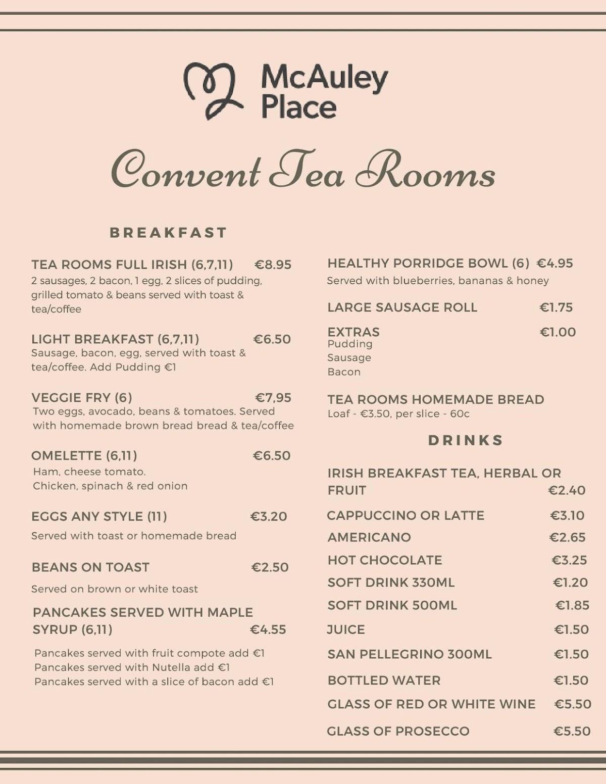 Menu at Convent Tea Rooms cafe, Naas