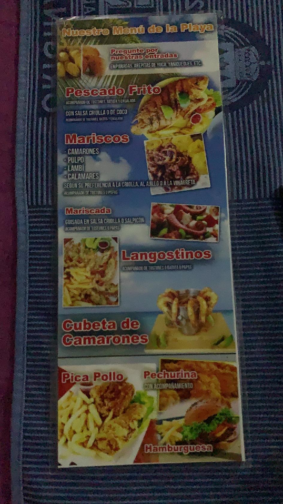 Menu at Fritanga Criolla restaurant, Guayacanes