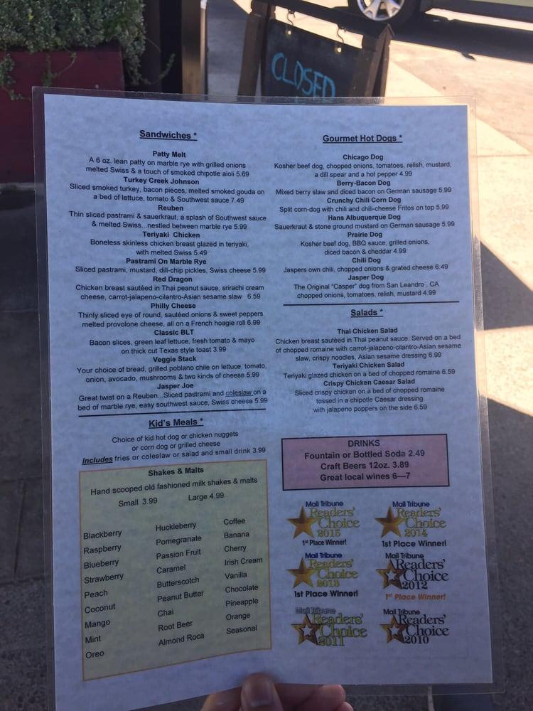 Menu at Jaspers Café restaurant, Medford, N Pacific Hwy