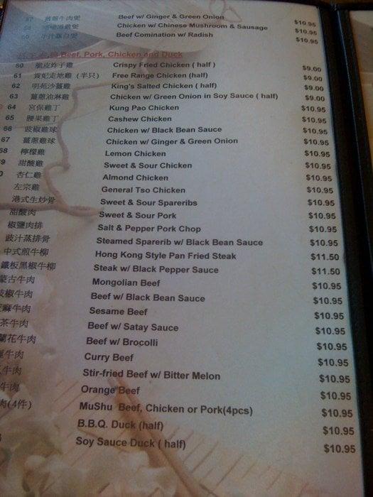 Menu at King's Chinese Restaurant, Bellevue