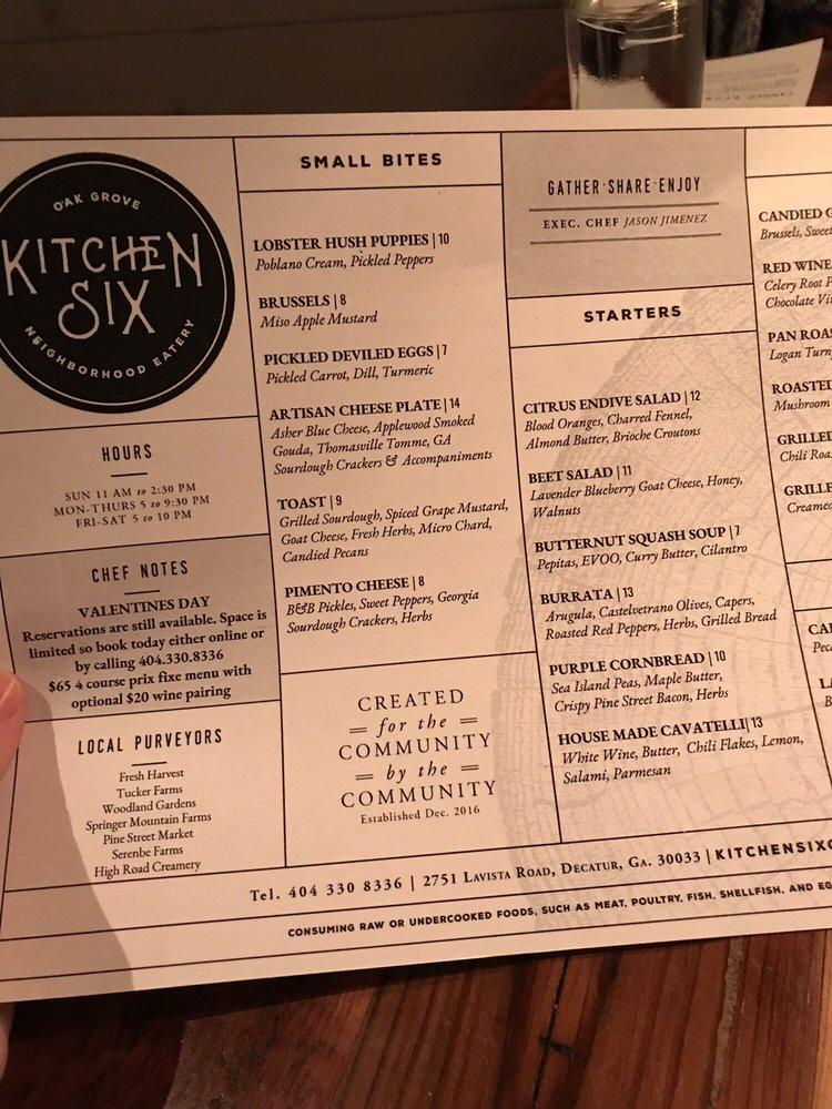 Menu at Kitchen Six restaurant, Decatur