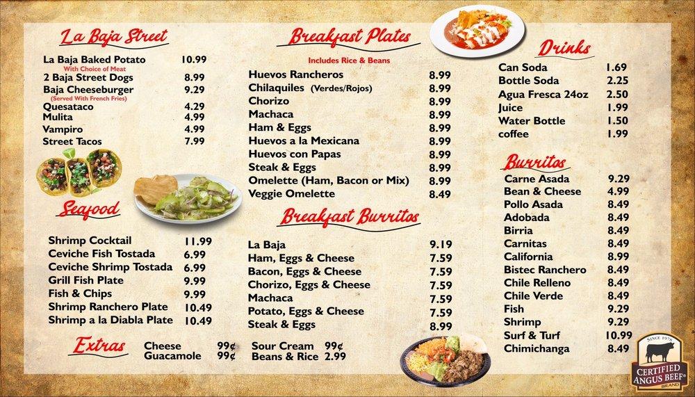 Menu at La Baja Mexican Food restaurant, Spring Valley