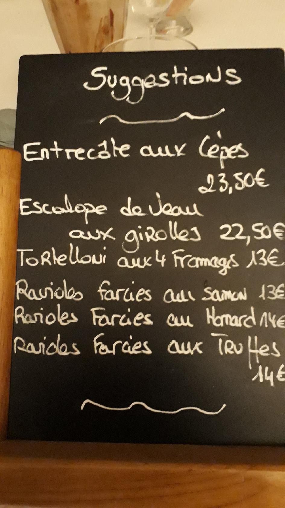 Menu at Le Chaplin restaurant, Wisches