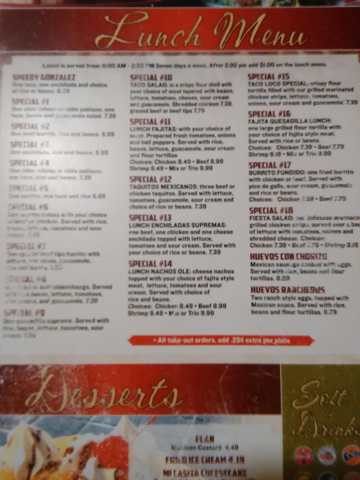 Menu at Mi Casita Hope Mills restaurant, Fayetteville, Camden Rd
