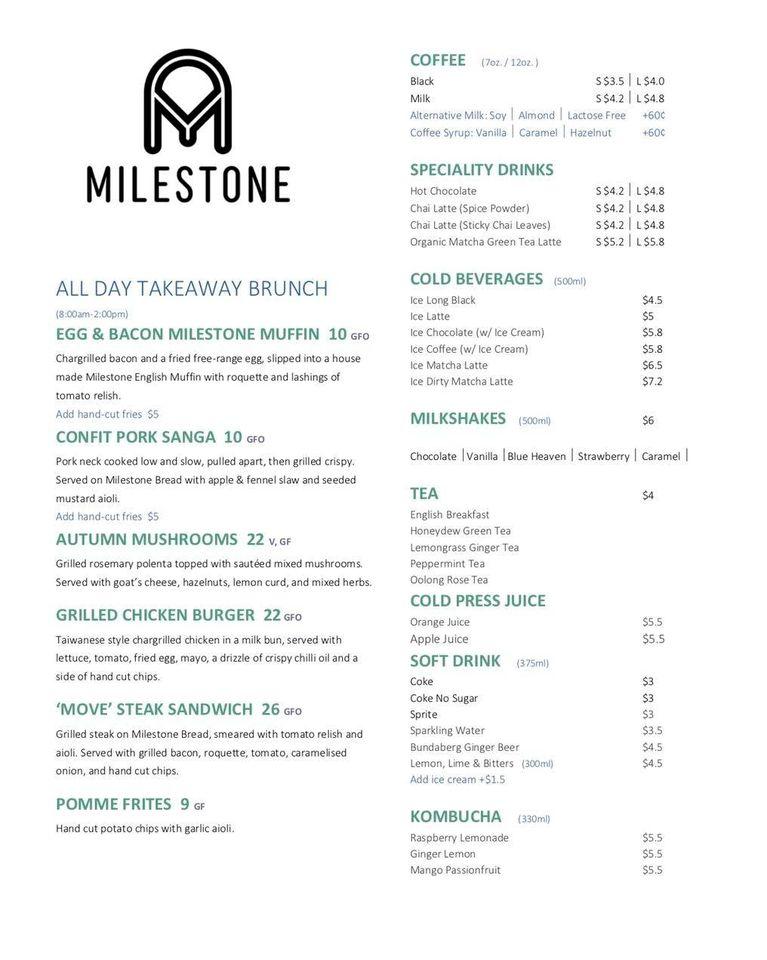 Menu at Milestone Cafe & Bistro, Kialla