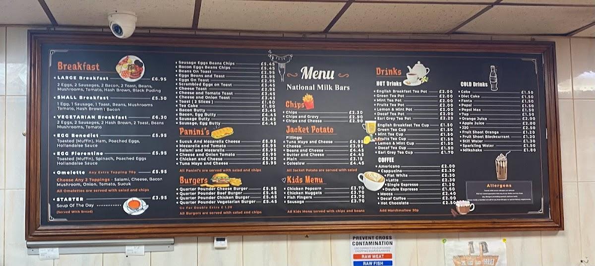 Menu at National Milk Bars, Ellesmere Port