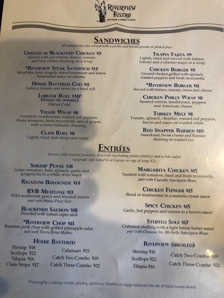 Menu at Riverview Bistro Restaurant & Banquet Facility, Stratford