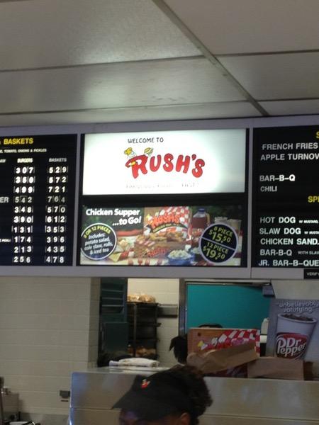 Menu at Rush's restaurant, Columbia, 283 Harbison Blvd