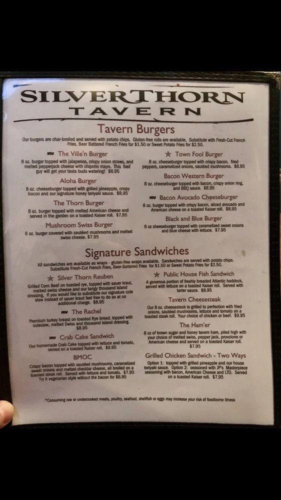 Menu at Silver Thorn Tavern pub & bar, Hughesville