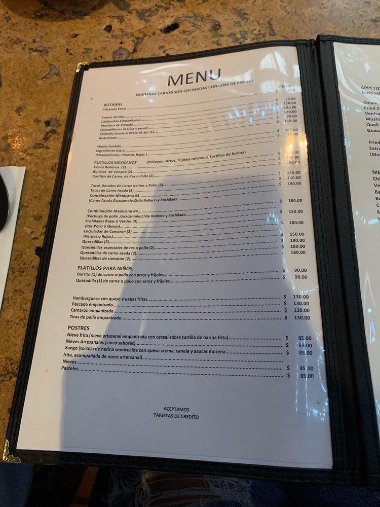 Menu at Tapanco steakhouse, Rosarito
