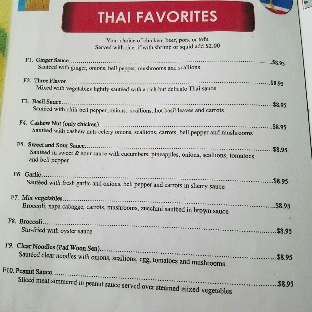 Menu at Thai Kitchen restaurant, Evans