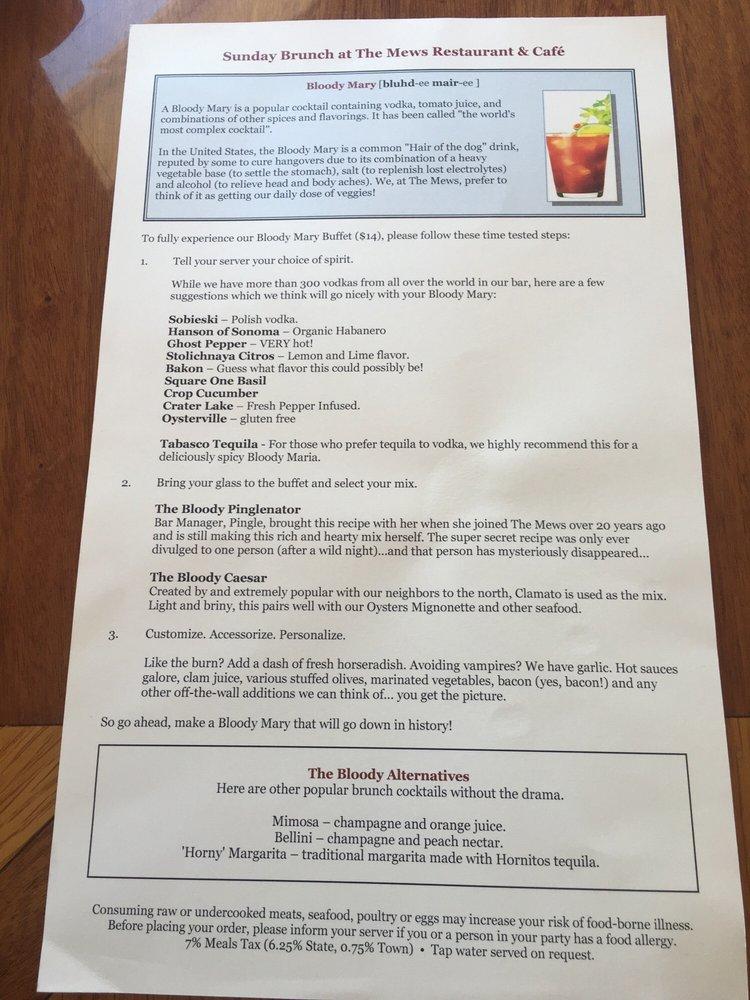 Menu at The Mews Restaurant & Cafe, Provincetown