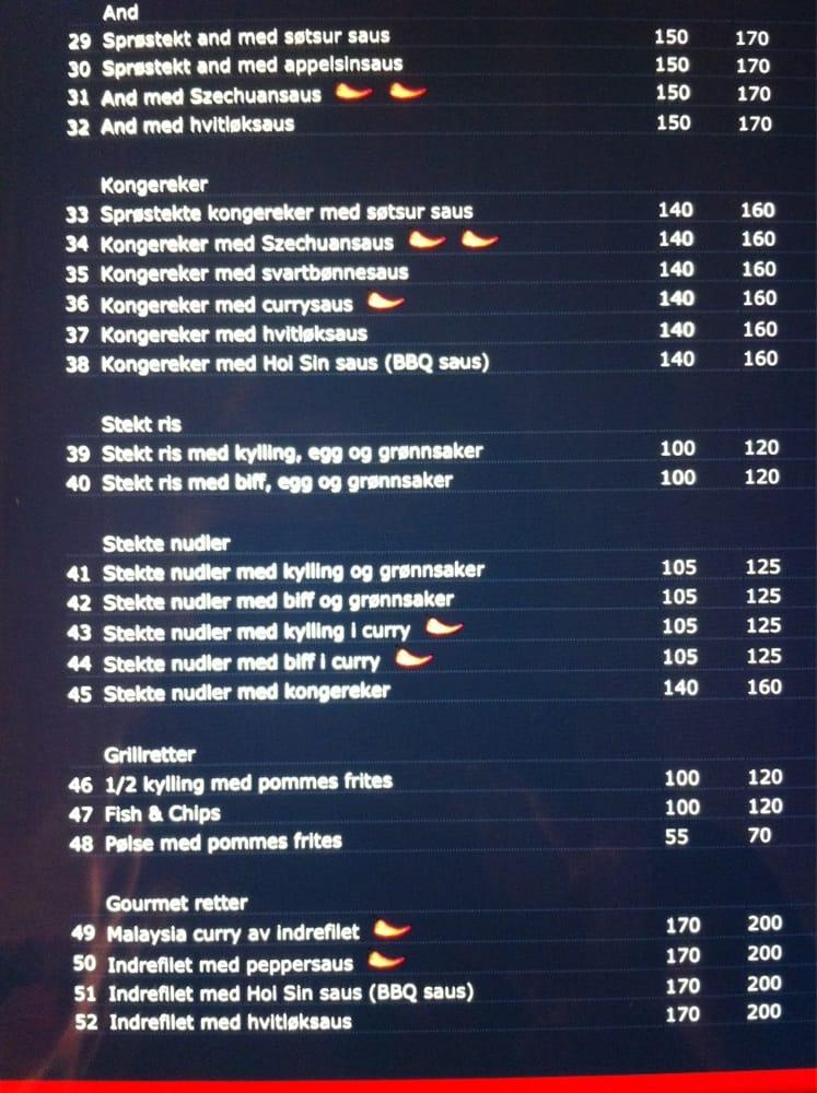 Menu at Tin Tin Loi Chinese Take-Away restaurant, Bergen, Bjørndalsstølen 2