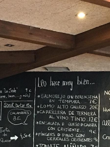 Menu at la sede pub & bar, Majadahonda