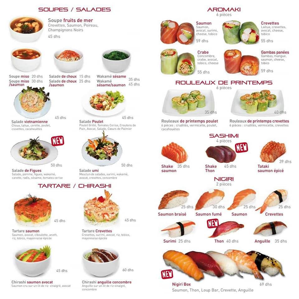 Menu at bo sushi restaurant, Casablanca, 184 Bd Ghandi