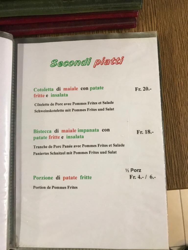 Menu at Circolo Abruzzese, Biel/Bienne