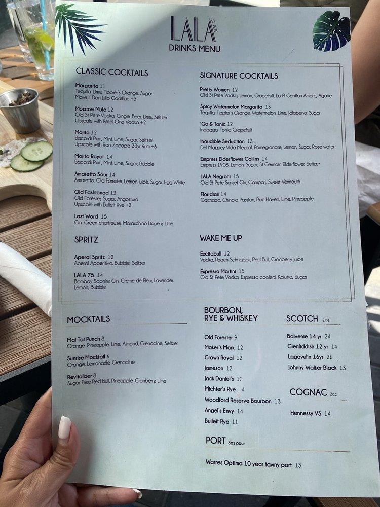 Menu at LALA St. Pete pub & bar, Saint Petersburg