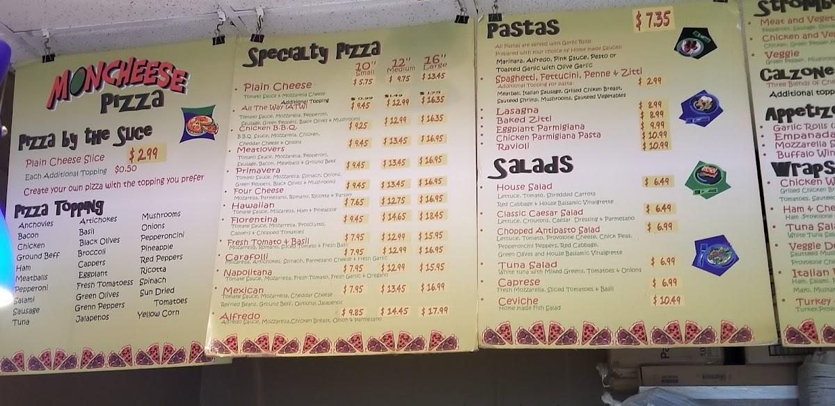 Menu at Moncheese Pizza pizzeria, Surfside