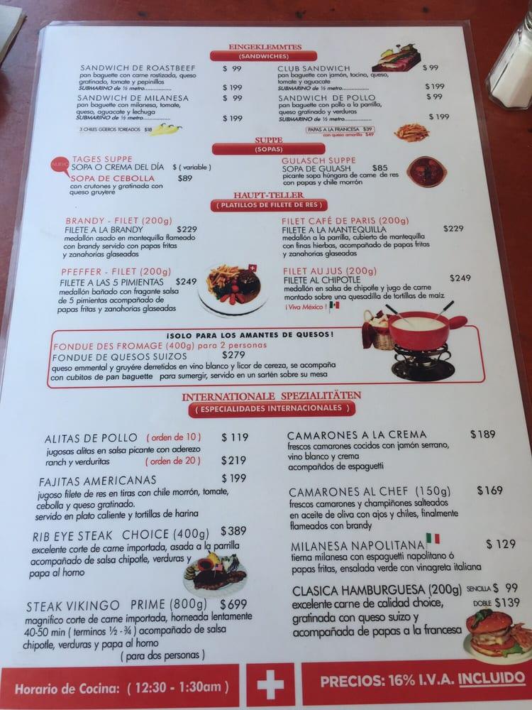 Menu at Sótano Suizo pub & bar, Tijuana