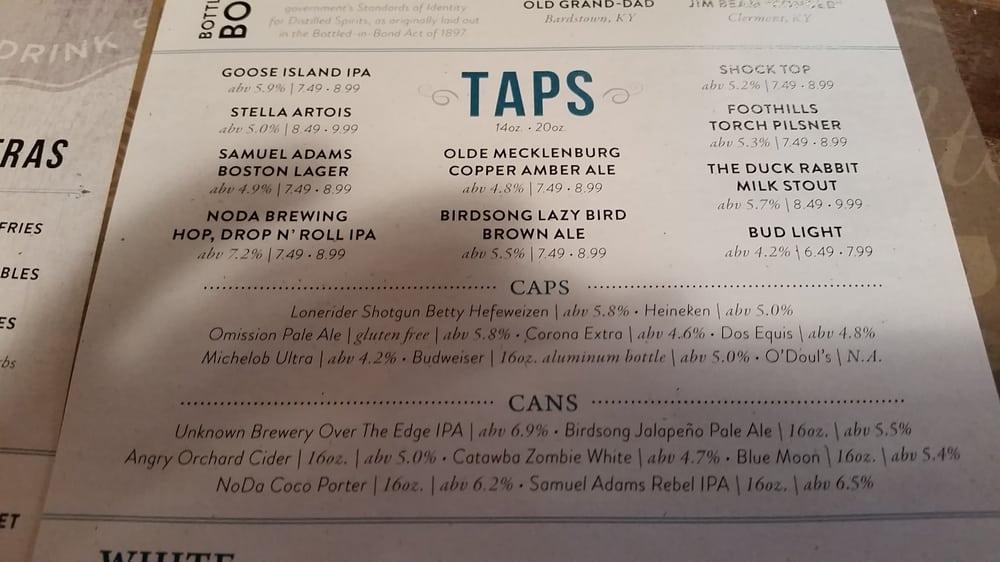 Menu at 1897 Market pub & bar, Charlotte, Josh Birmingham Pkwy
