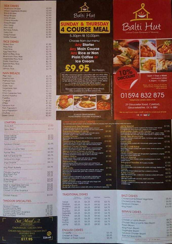 Menu at balti hut restaurant, Coleford