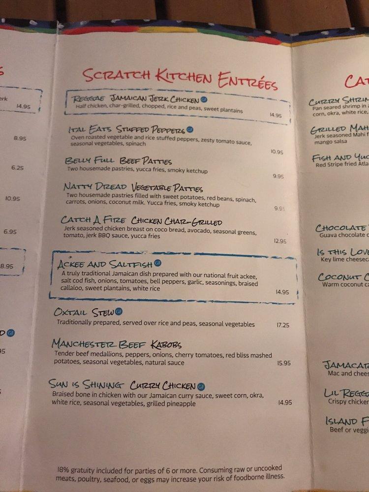 Menu at Bob Marley-A Tribute to Freedom pub & bar, Orlando, Universal Blvd