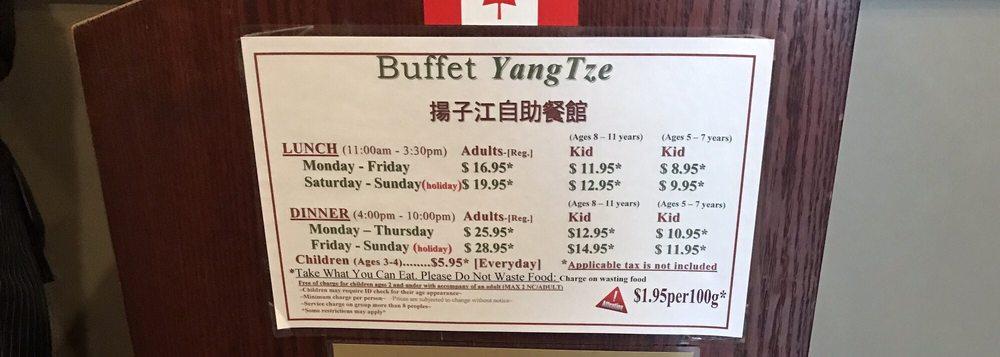 Menu at Buffet Yangtze restaurant, Calgary
