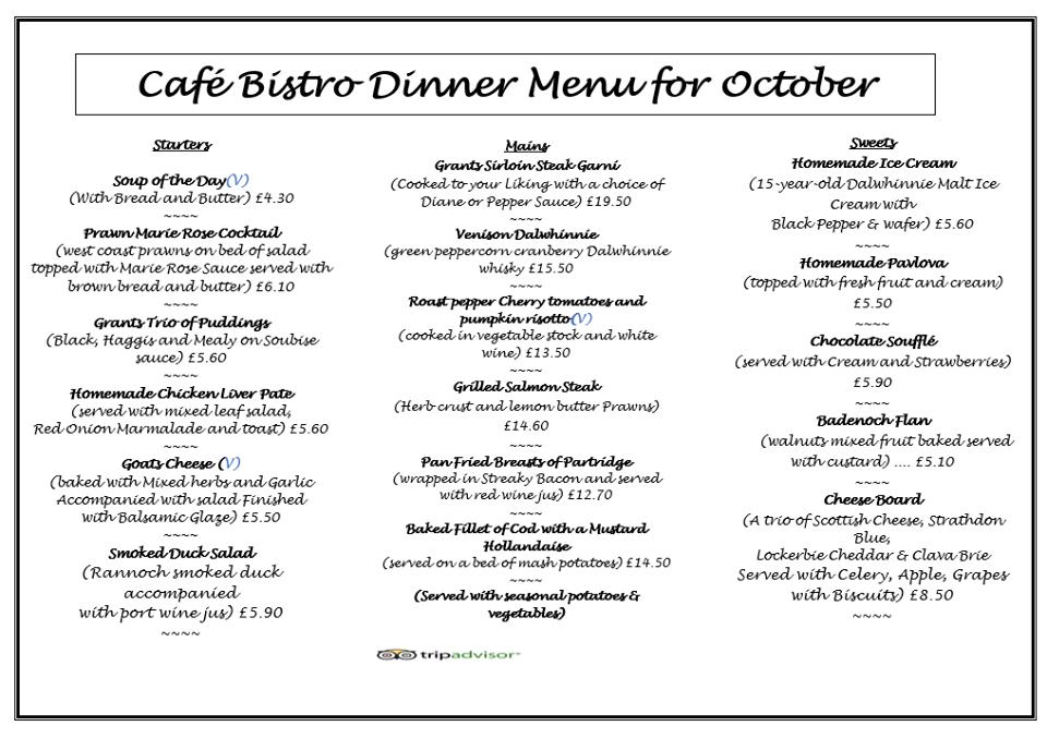 Menu at Cafe Bistro, Kingussie