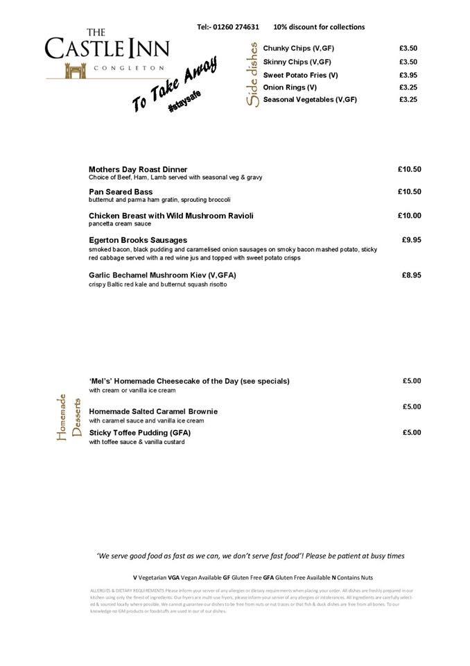 Menu at The Castle Inn pub & bar, Congleton