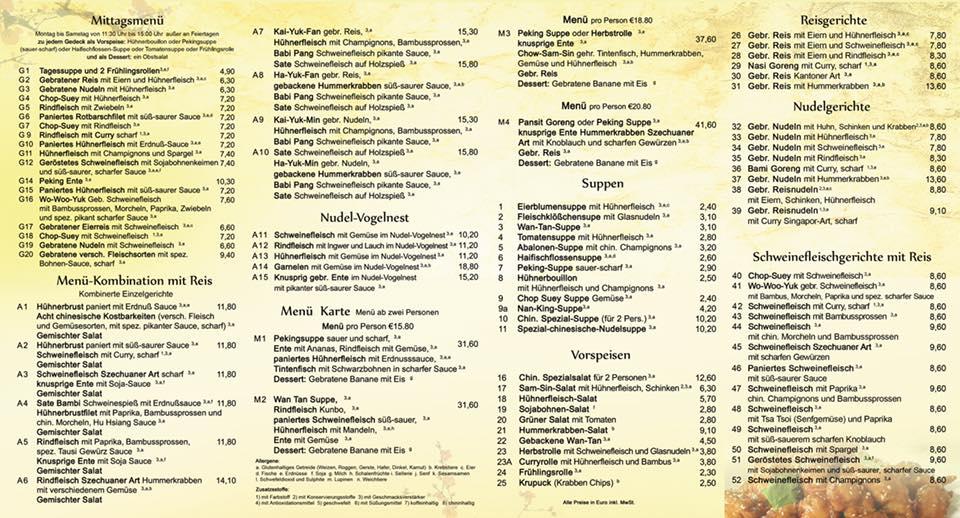 Menu at Nan-King restaurant, Neuwied