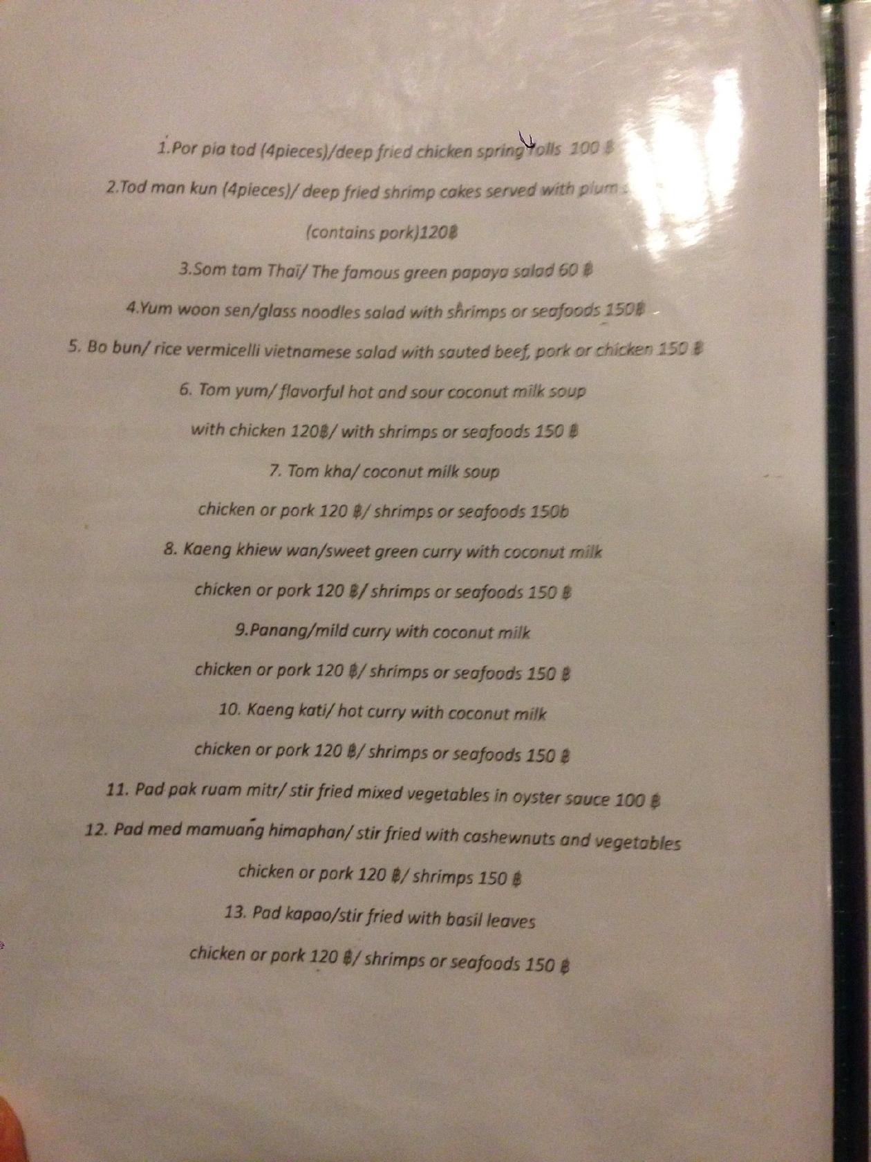 Menu at Green Tamarind Kitchen restaurant, Rawai