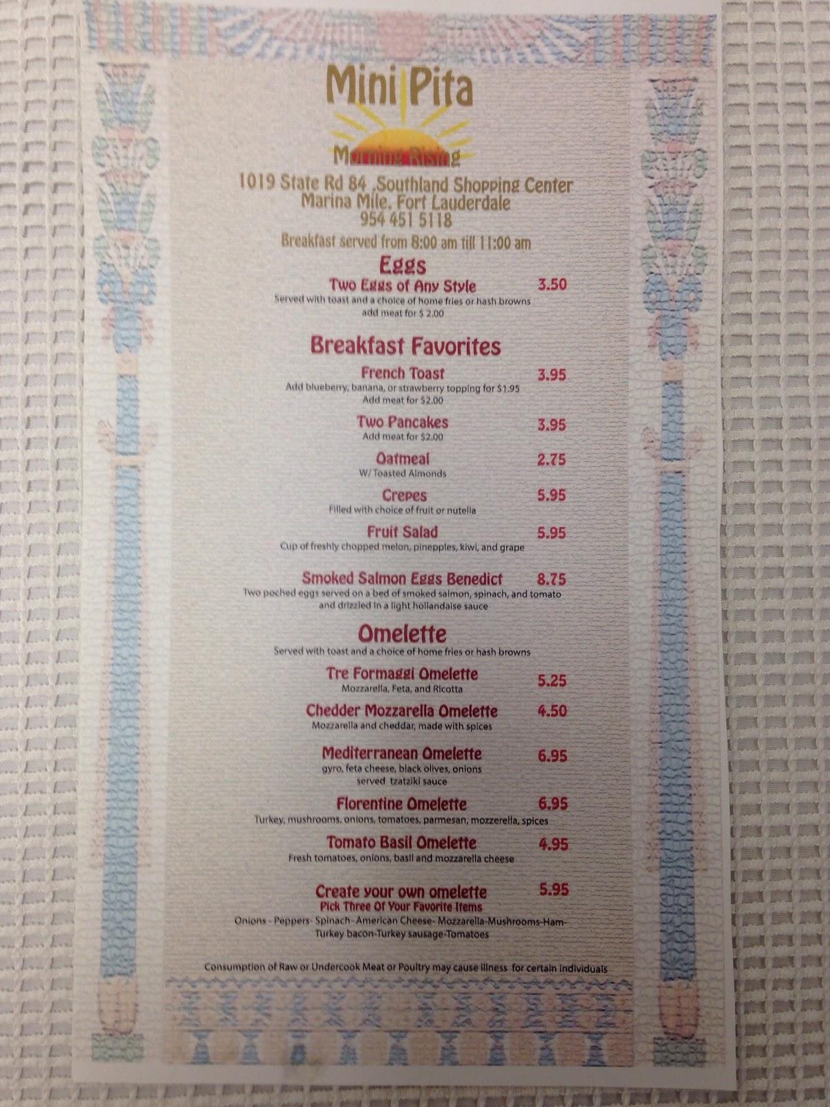 Menu at Mini Pita Mediterranean Cafe, Fort Lauderdale