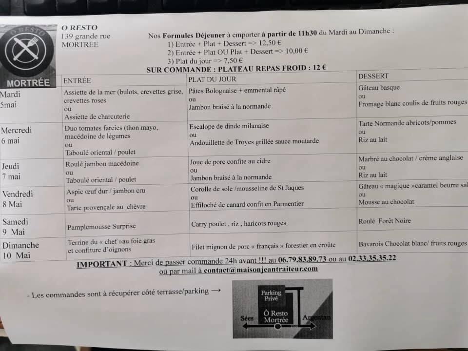 Carta del restaurante Ô Resto, Mortrée