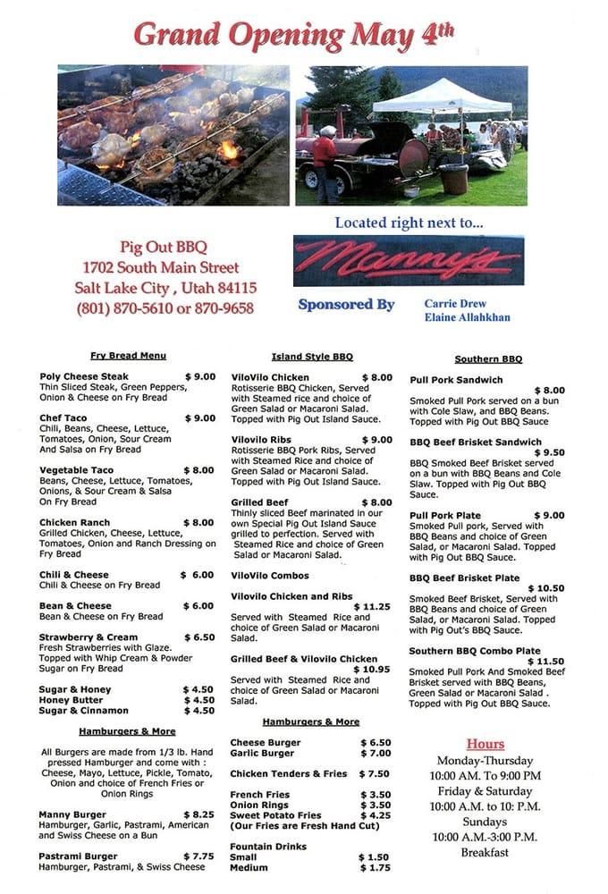 Menu at Pig Out BBQ, Salt Lake City