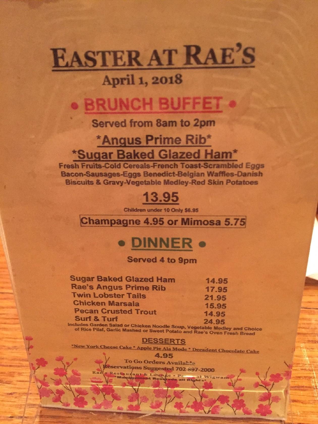 Menu at Rae's Restaurant & Lounge, Henderson