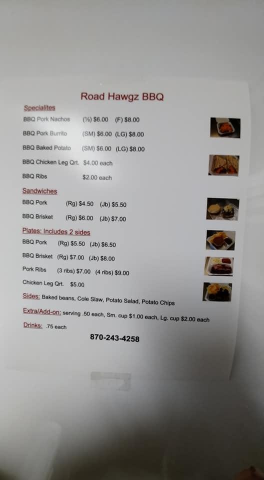 Menu at Road Hawgz BBQ, Ash Flat