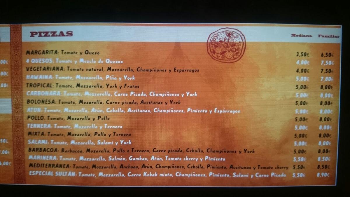Menu at Sultan Kebab Pizzeria حلال, Seville