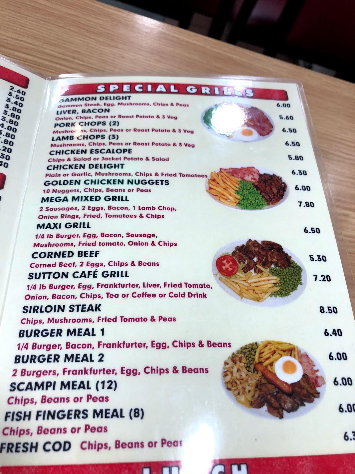 Menu at Sutton Cafe, London, 36 Stonecot Hill