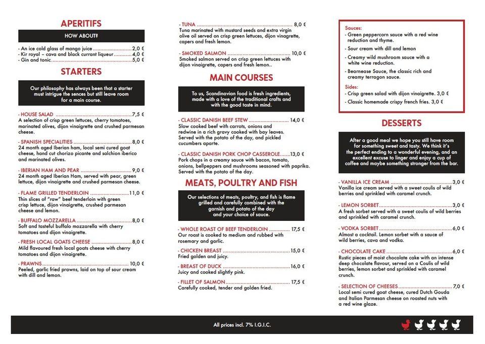 Menu at The Ugly Duckling restaurant, Corralejo, C. Abubilla
