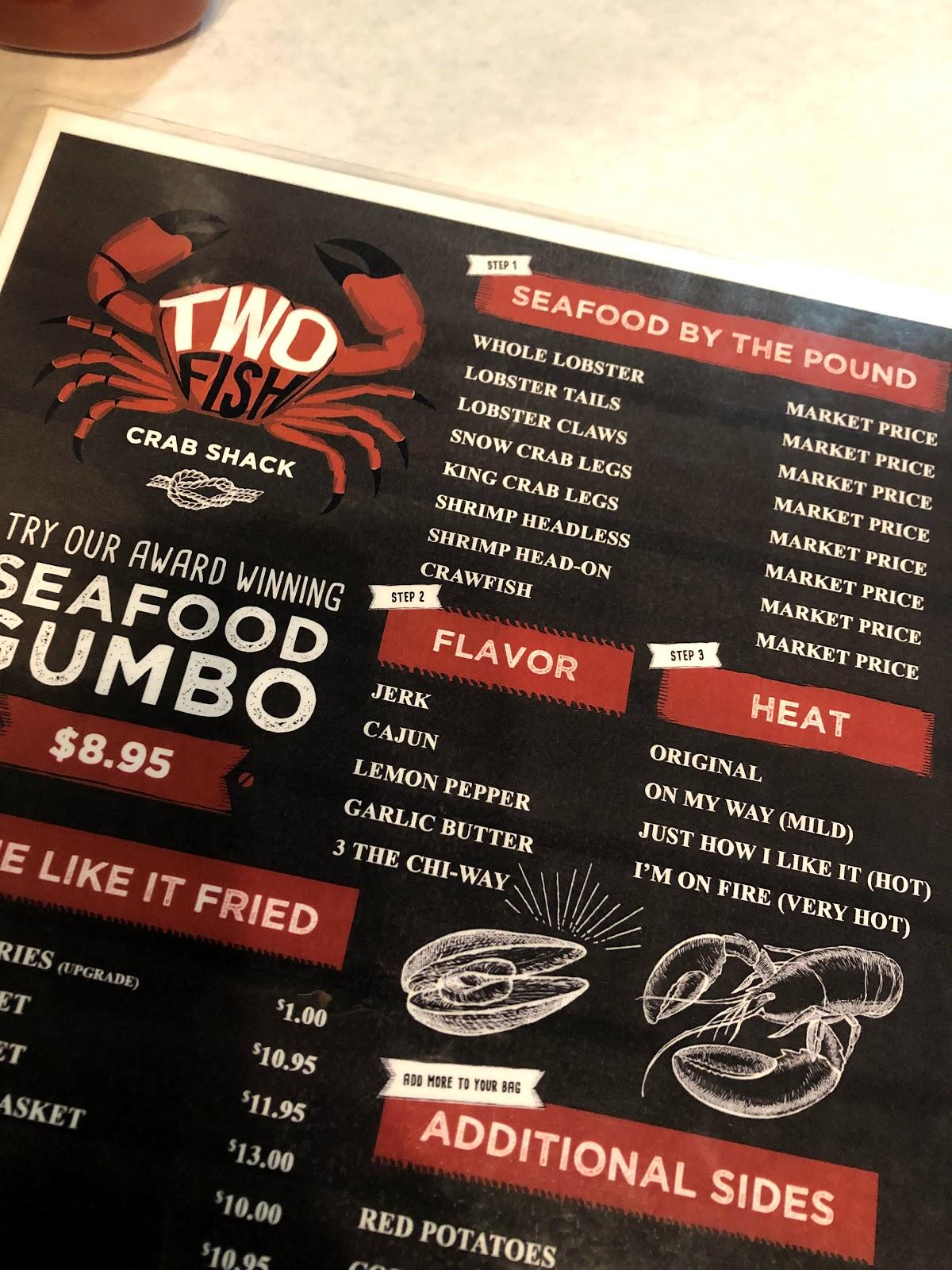 Menu at Two Fish Crab Shack restaurant, Chicago, 641 E 47th St