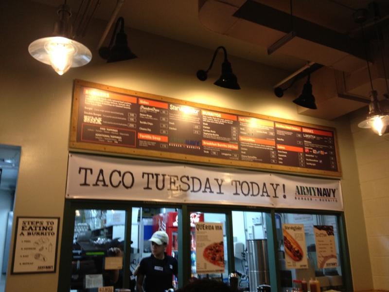 Menu at Army Navy Burger Burrito restaurant, San Juan