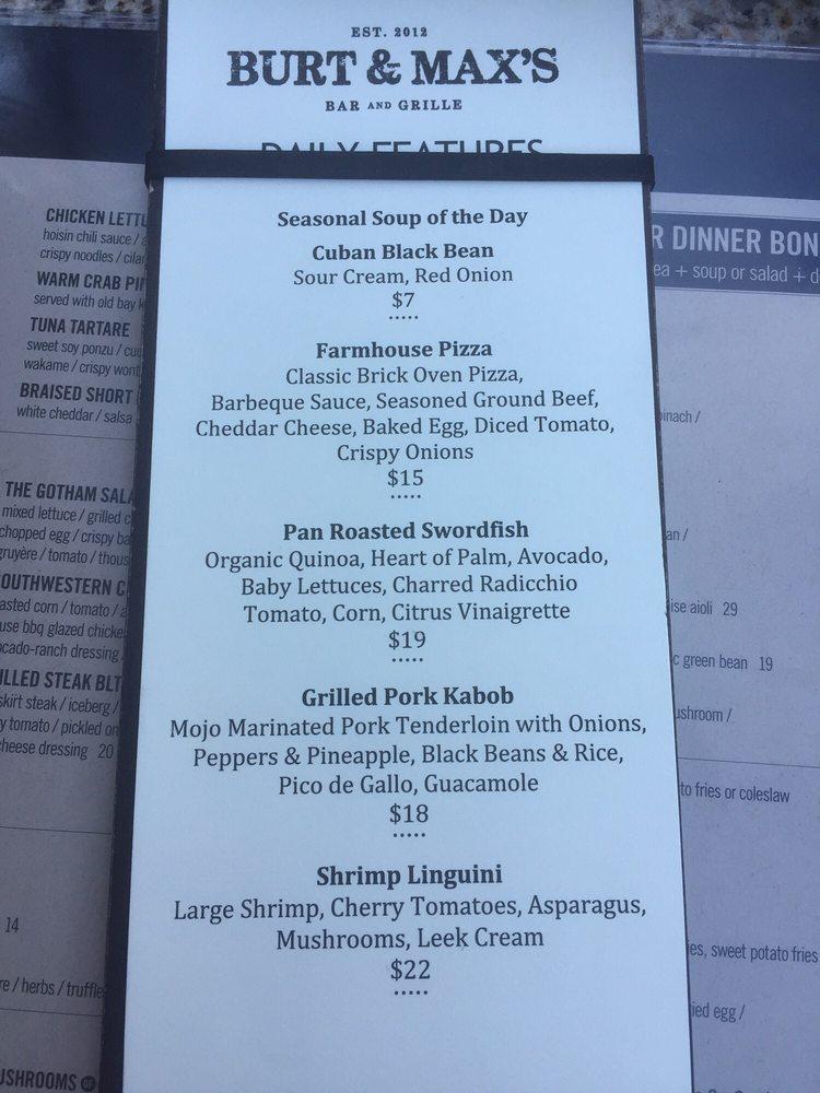 Menu at Burt & Max's pub & bar, Boca Raton