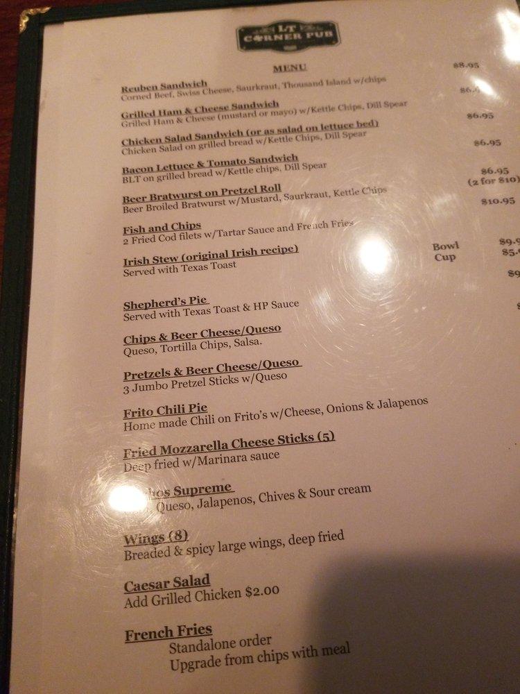 Menu at LT Corner Pub, Lakeway