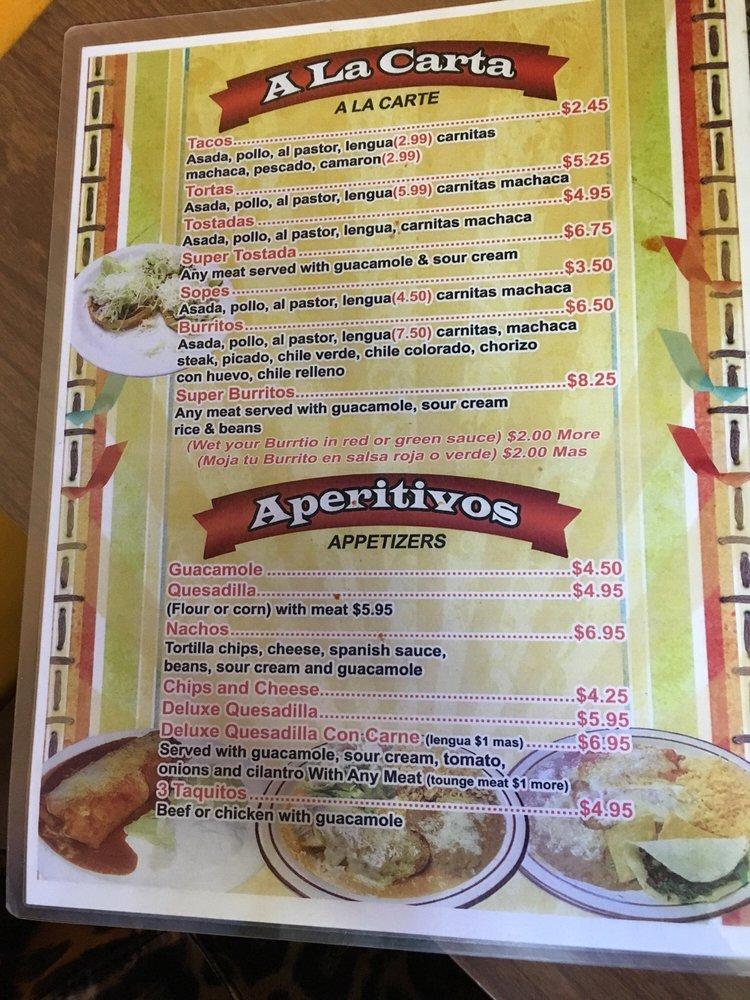Menu at La Perla Tapatia Restaurant, Delano