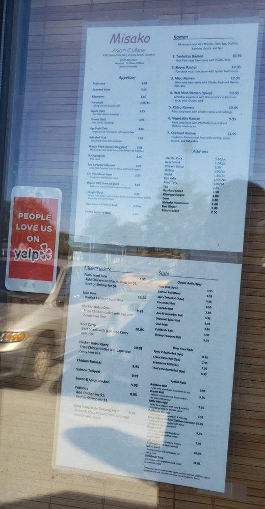 Menu at Misako Asian Cuisine restaurant, Virginia Beach, Shore Dr #113