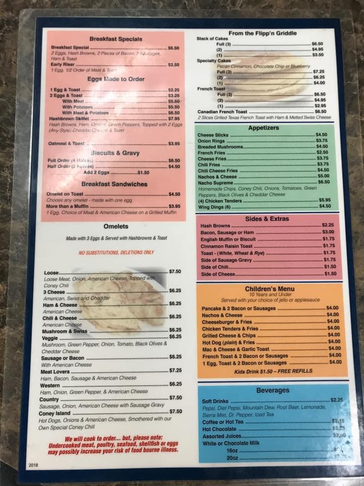 Menu at St Clair Coney Island restaurant, Saint Clair