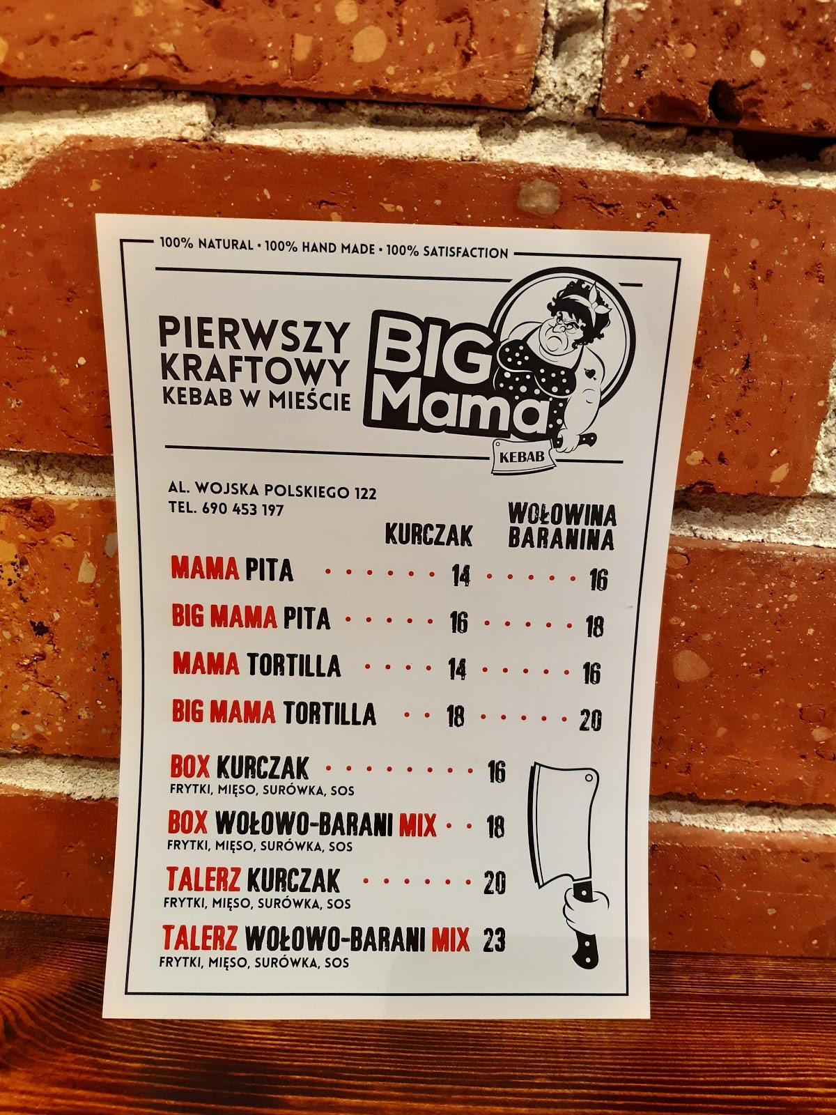 Menu at BIG MAMA KEBAB cafe, Częstochowa