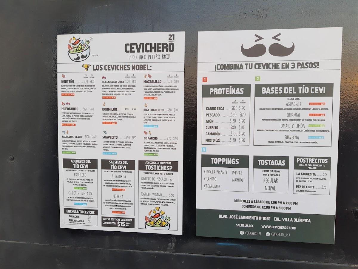 Carta del restaurante Cevichero 21 - Sucursal Sarmiento, Saltillo